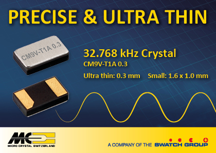 MicroCrystal launches 32.768kHz quartz crystal measuring 0.35 x 1.6 x 1 ...