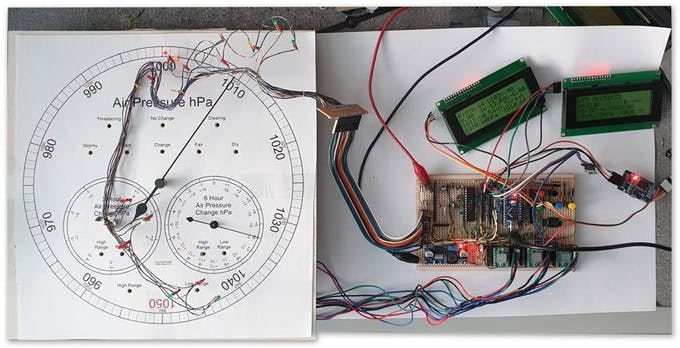 Open Source Arduino Stepper Motor Barometer displays air pressure
