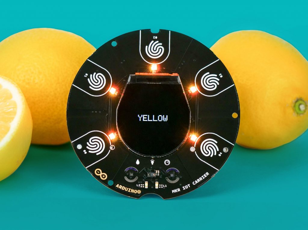 Circular Arduino MKR IoT Carrier board is full of sensing