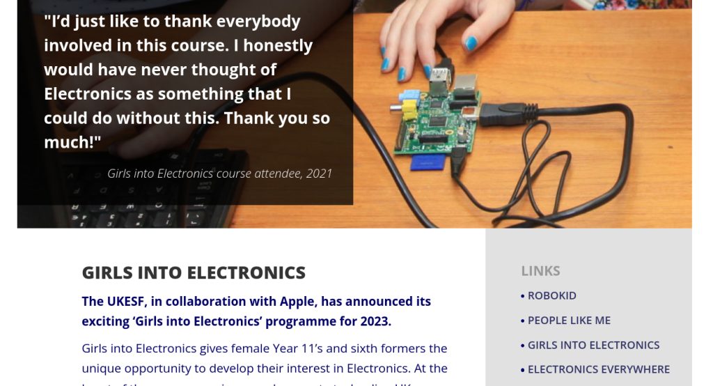 UKESF, Apple partner for 'Girls into Electronics' programme | Electronics Weekly
