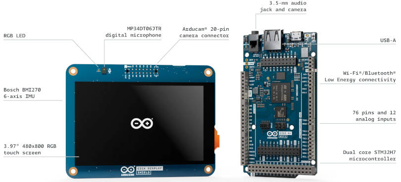 Touch screen shield for Arduino Giga has microphone and IMU | Electronics Weekly