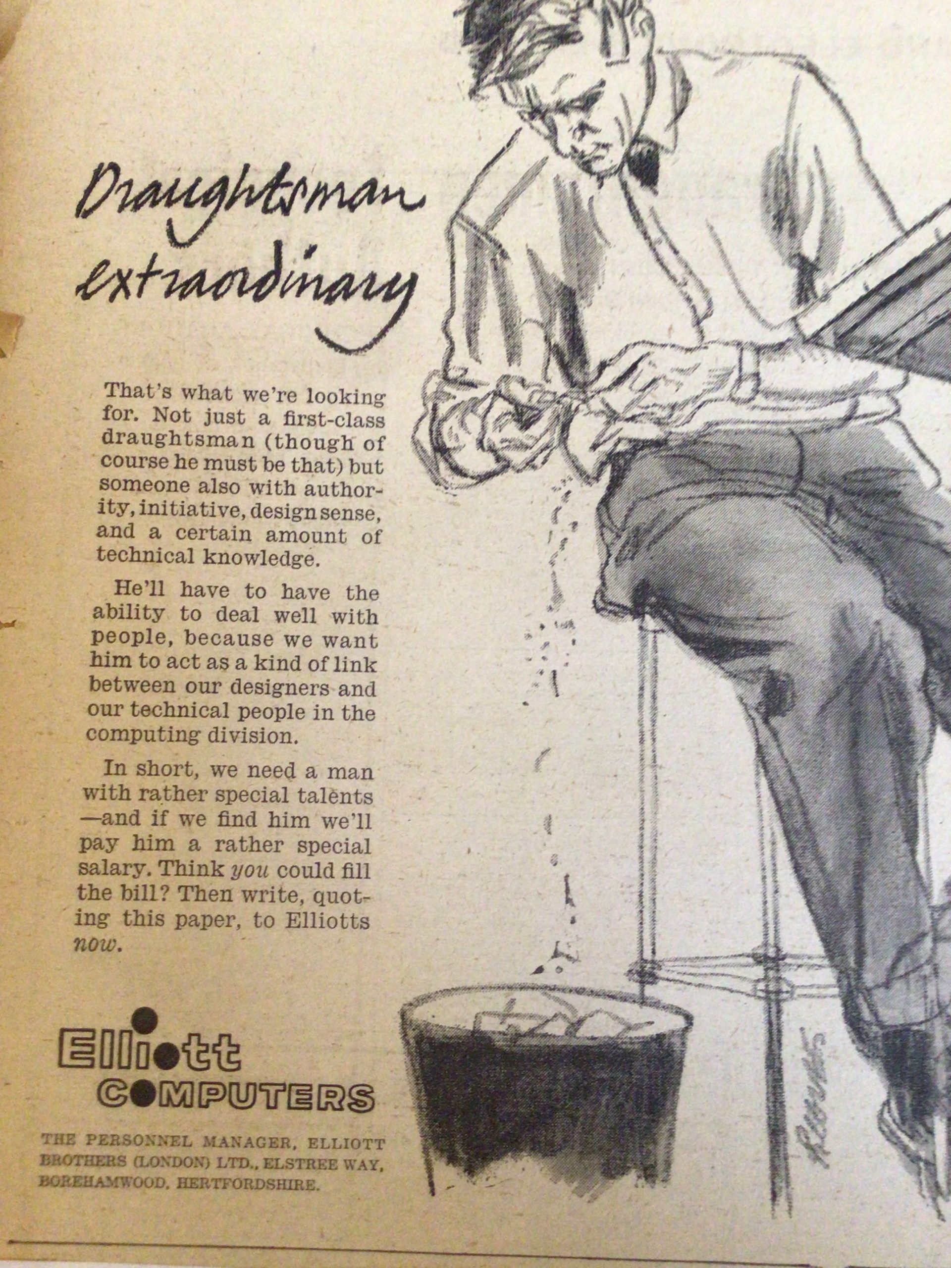 Elliott Computers Seeks Extraordinary Draughtsman | Electronics Weekly